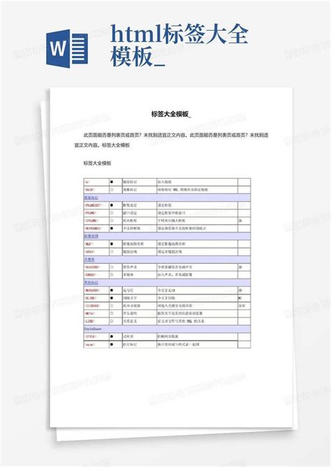 html标签大全 word模板下载 编号qzvnakzd 熊猫办公
