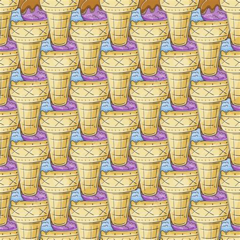 Cute Ice Cream In Waffle Cones Seamless Pattern Background Wallpaper