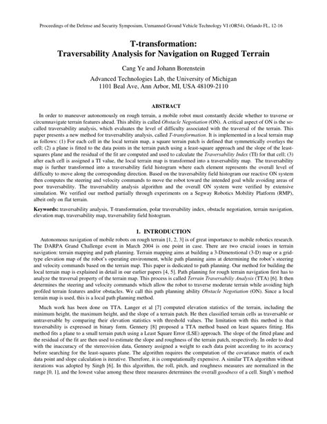 Pdf T Transformation Traversability Analysis For Navigation On