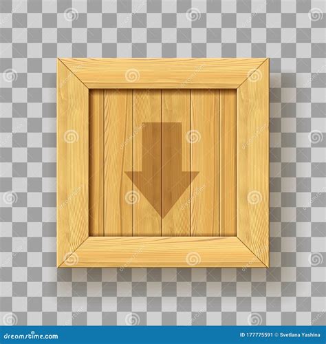 Wooden Simple Square Vector Container With Red Arrow Stock Vector