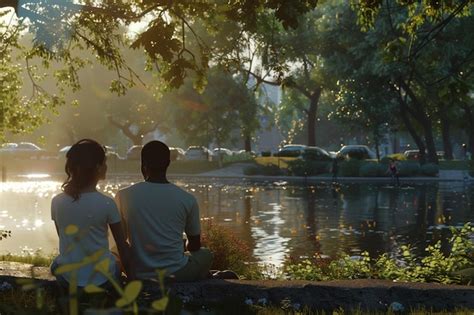 Premium Photo City Park Scene Where An Interracial Couple Shares