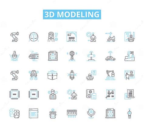 3d Modeling Linear Icons Set Rendering Animation Cad Sculpting