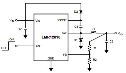Typical Application Circuit For LMR12010 Simple Switcher 20Vin 1A Step Down Voltage Regulator