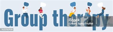 그룹 치료 심리 치료 심리학자 상담 음성 거품 정신과 상담 글자가 있는 배너 사람들 커뮤니케이션 벡터 환자 정신 지원 건강관리와 의술에 대한 스톡 벡터 아트 및 기타 이미지