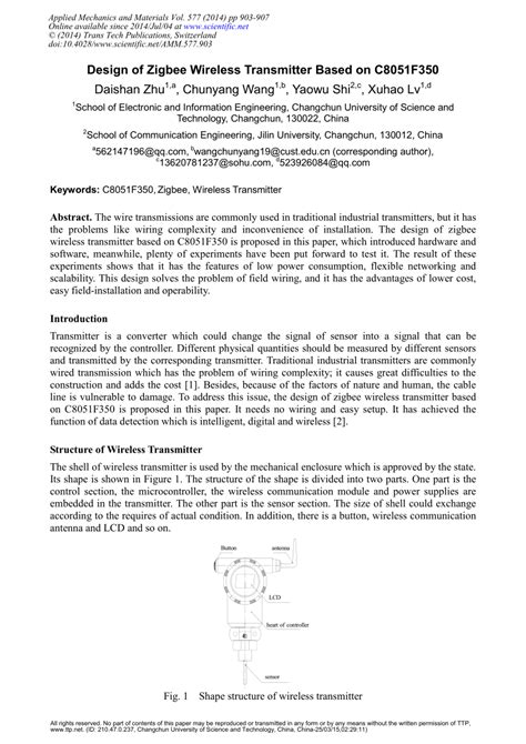 pdf design of zigbee wireless transmitter based on c8051f350
