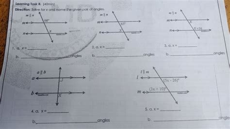 solved learning task ii 40min direction solve for x and name the