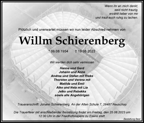 Traueranzeigen Von Willm Schierenberg Nordwest Trauer De