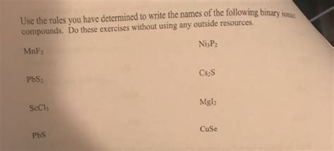 Solved Part II Binary Ionic Compounds Containing Chegg