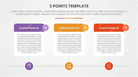 3 포인트 스테이지 인포그래픽 템플릿 슬라이드 프레젠테이션에 대한 개념 타임라인 스타일의 큰 테이블 평면 스타일의 3 포인트 목록 수평 무료 벡터