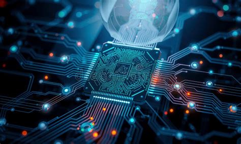 Glowing Ai Chip Processor Is Integrated Into Complex Circuit Board