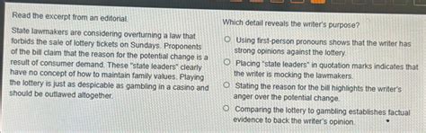 Solved Read The Excerpt From An Editorial Which Detail Reveals The