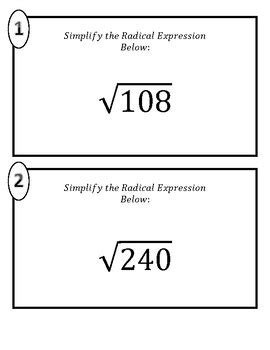 Simplifying Radical Expressions Task Cards By Mr H H Ditty Huff Daddy