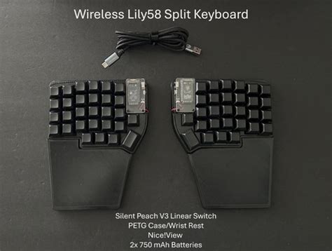 Typeractive Lily58 Wireless Keyboard W Silent Peach Switches 750mah
