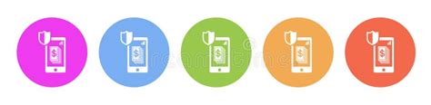 Multi Colored Icon Smartphone Shield Safe Money Button Banner Round Badge Interface For