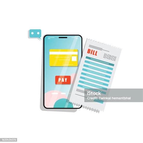 스마트폰을 이용한 상품 서비스 쇼핑을 위한 모바일 결제 온라인 뱅킹 전화로 지불하십시오 화면에 신용 카드 버튼 지불 청구서 벡터 스톡 일러스트레이션 2023년에 대한 스톡