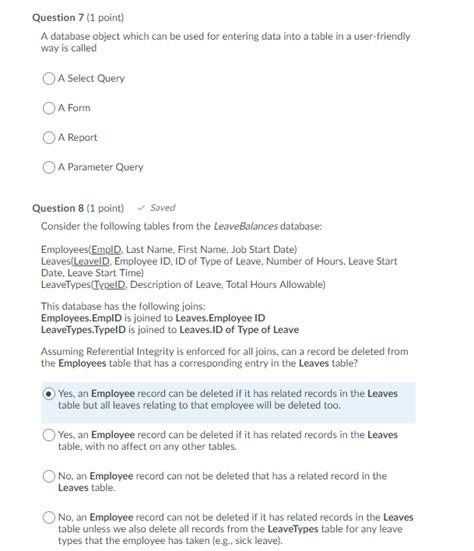 solved question 7 1 point a database object which can be