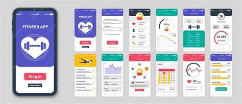 Premium Vector Set Of Ui Ux Gui Screens Fitness App Flat Design
