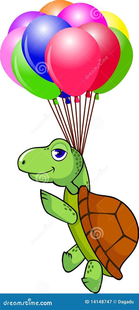 Turtle Fying With Balloon Stock Vector Illustration Of Nature 14148747