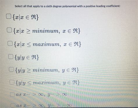 solved select all that apply to a sixth degree polynomial