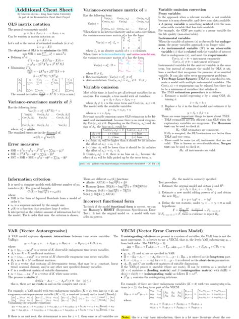 additional cheatsheet en pdf ordinary least squares vector