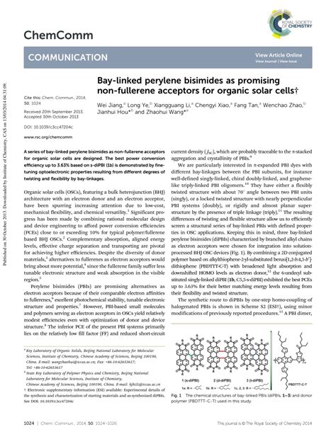 Pdf Bay Linked Perylene Bisimides As Promising Non Fullerene Acceptors For Organic Solar Cells