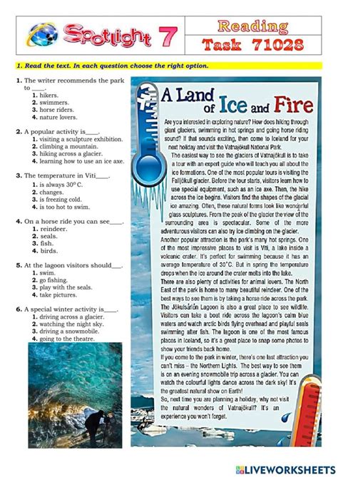 Spotlight 7 Task 71028 worksheet | Reading comprehension for kids ...