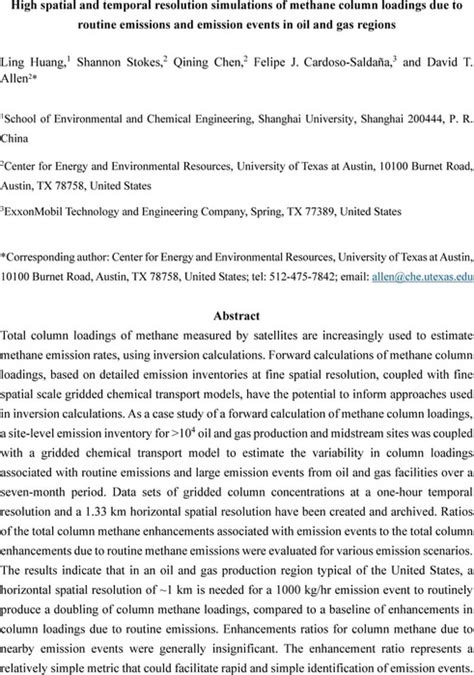 High Spatial And Temporal Resolution Simulations Of Methane Column