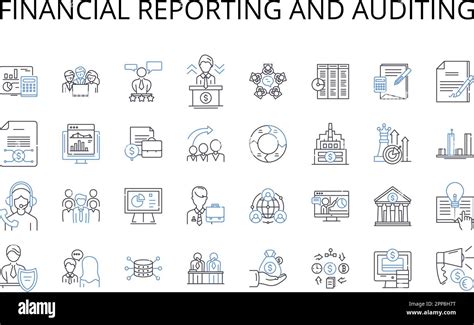 Financial Reporting And Auditing Line Icons Collection Bookkeeping And