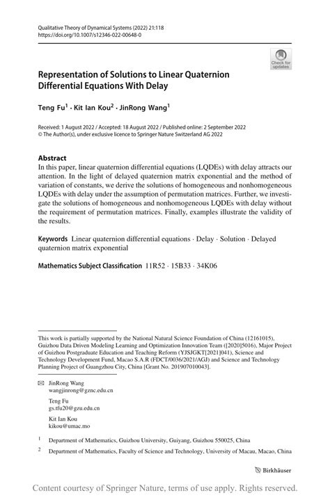 Representation Of Solutions To Linear Quaternion Differential Equations
