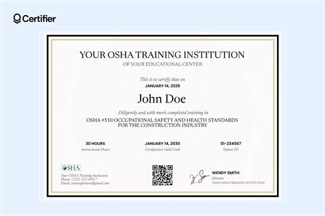 Top 15 Osha Certificate Templates For Authorized Training Courses