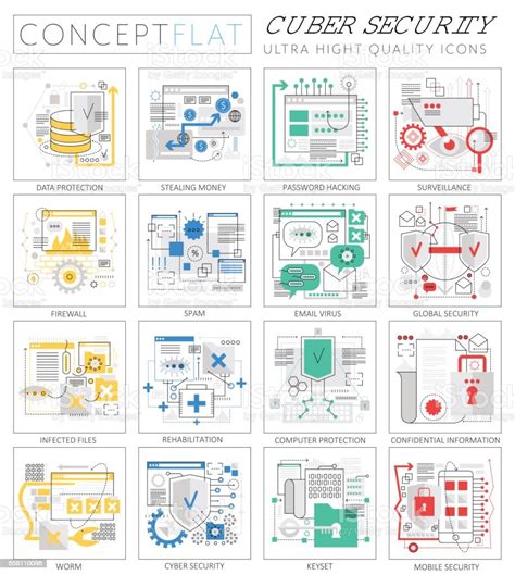 웹에 대 한 인포 그래픽 미니 개념 사이버 보안 아이콘입니다 프리미엄 품질 디자인 웹 그래픽 아이콘 요소입니다 사이버 보안 기술 개념입니다 0명에 대한 스톡 벡터 아트 및