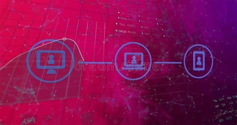 Digital Network And Data Processing Animation Over Abstract Red