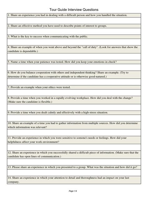 Job Interview Questions For A Tour Guide Pdf Job Interview Behavioural Sciences