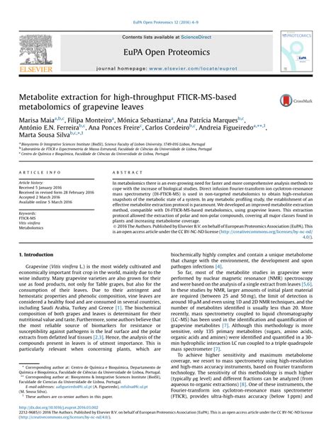 Pdf Metabolite Extraction For High Throughput Fticr Ms Based