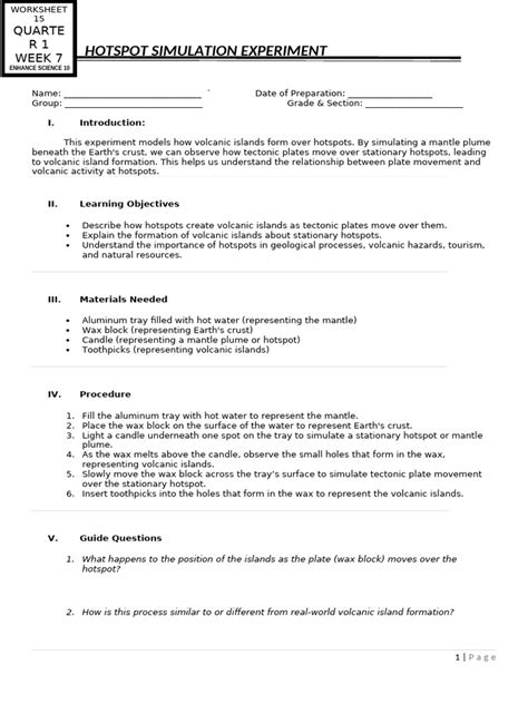 Q1w7ws15 Hotspot Simulation Experiment Pdf Volcano Plate Tectonics