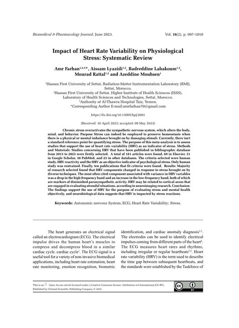 Pdf Impact Of Heart Rate Variability On Physiological Stress Systematic Review