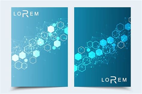 최소한의 소책자 템플렛 잡지 전단지 전단지 커버 소책자 연례 보고서 배너 의료 기술 화학에 대 한 과학적인 개념입니다 6 각형 분자 구조입니다 Dna 원자 신경 0명에 대한