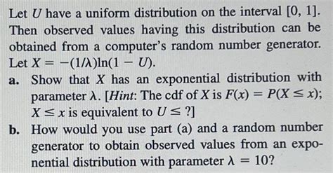 Solved Let U Have A Uniform Distribution On The Interval [0