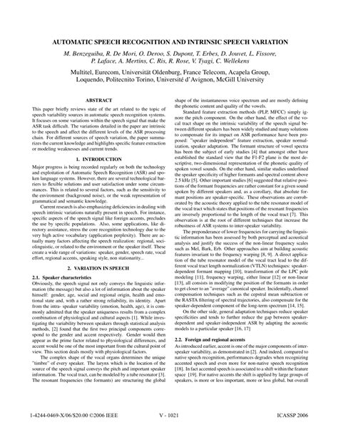 Pdf Automatic Speech Recognition And Intrinsic Speech Variation