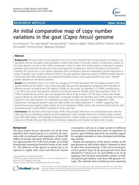 Pdf An Initial Comparative Map Of Copy Number Variations In The Goat Capra Hircus Genome
