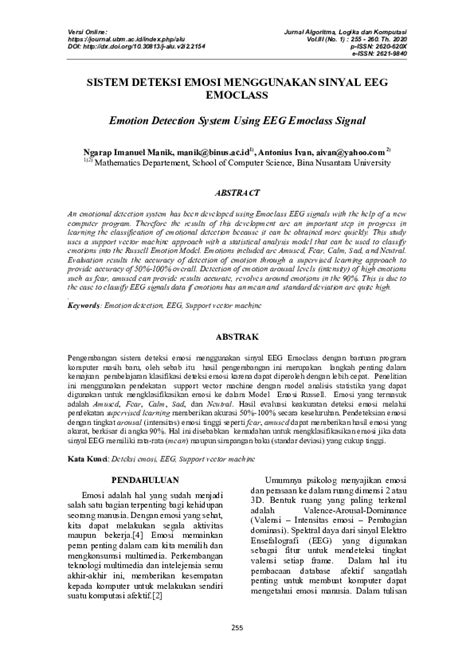 Pdf Sistem Deteksi Emosi Menggunakan Sinyal Eeg Emoclass”