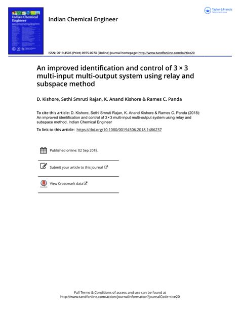 Pdf An Improved Identification And Control Of 3 × 3 Multi Input Multi