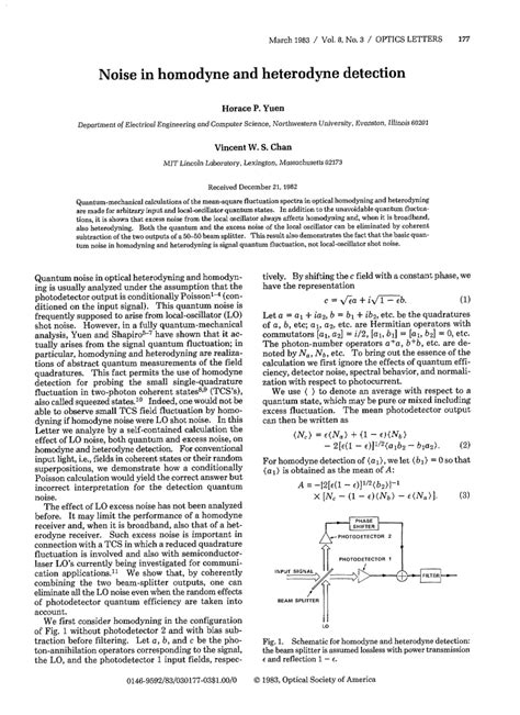 Noise In Homodyne And Heterodyne Detection Request Pdf