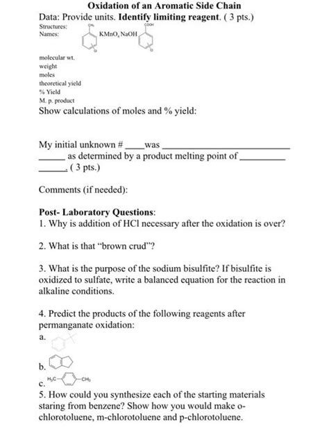 Solved Oxidation Of An Aromatic Side Chain Data Provide