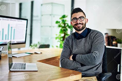 Laptop Crossed Arms And Portrait Of Business Man In Office With Company Pride Confidence And