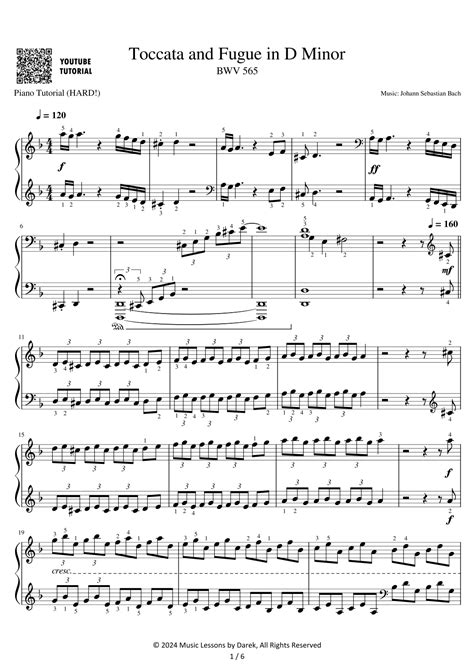 Toccata And Fugue In D Minor Bwv 565 Johann Sebastian Bach [hard