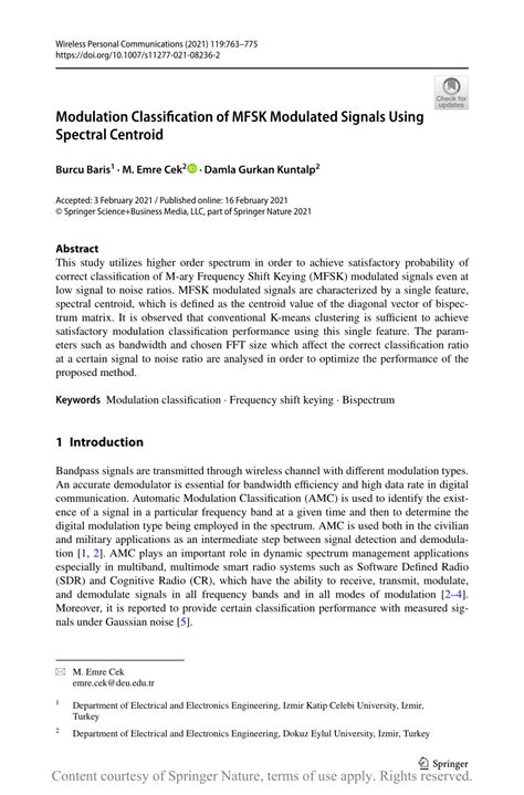 Modulation Classification Of Mfsk Modulated Signals Using Spectral