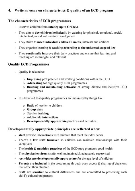Characteristics And Quality Of Ecd 4 Write An Essay On Characteristics And Quality Of An Ecd