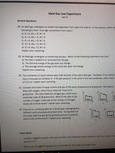 solved ideal gas law experiment lab 12 general questions