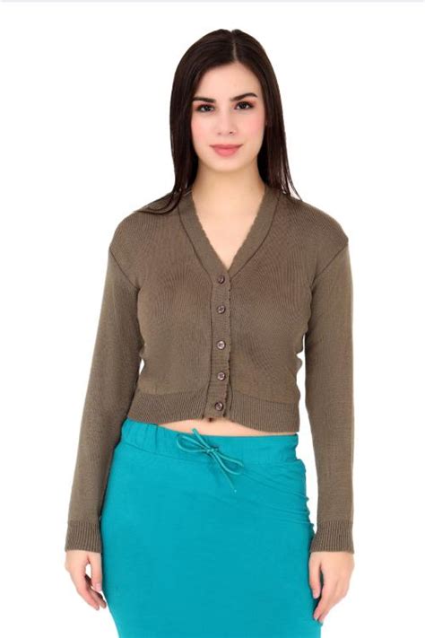 Buy Femula V Neck Women Full Sleeves Stitched Ready To Wear Woollen Blouse Colour Dark Mouse